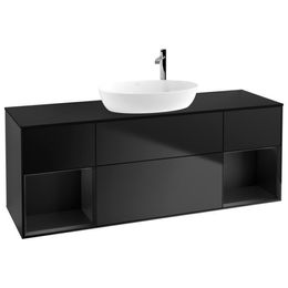 Villeroy & Boch Villeroy und Boch Finion Waschtischunterschrank F982PDPD 160cm, Abdeckplatte black matt, Regale Black matt lacquer, Black matt lacquer