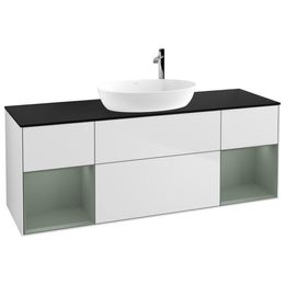 Villeroy & Boch Villeroy und Boch Finion Waschtischunterschrank F982GMMT 160cm, Abdeckplatte black matt, Regale Olive matt lacquer, White matt lacquer