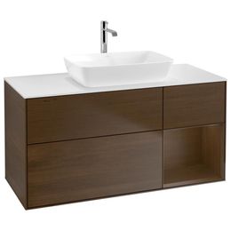 Villeroy & Boch Villeroy und Boch Finion Waschtischunterschrank G831GNGN 120cm, Abdeckplatte white matt, Emotion, Regale Walnut Veneer, Walnut veneer