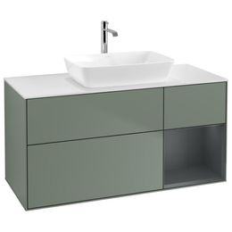 Villeroy & Boch Villeroy und Boch Finion Waschtischunterschrank G831HGGM 120cm, Abdeckplatte white matt, Emotion, Regale Midnight matt lacquer, Olive Matt Lacquer