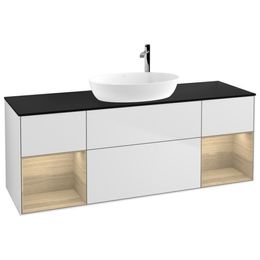 Villeroy & Boch Villeroy und Boch Finion Waschtischunterschrank F982PCMT 160cm, Abdeckplatte black matt, Regale Oak Veneer, White matt lacquer