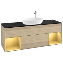 Villeroy & Boch Villeroy und Boch Finion Waschtischunterschrank F982HFPC 160cm, Abdeckplatte black matt, Regale Gold matt lacquer, Oak Veneer