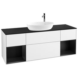 Villeroy & Boch Villeroy und Boch Finion Waschtischunterschrank F982PDGF 160cm, Abdeckplatte black matt, Regale Black matt lacquer, Glossy white lacquer