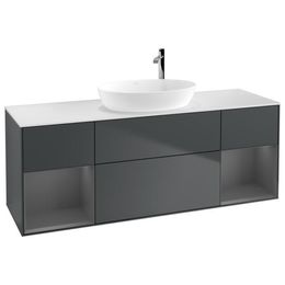 Villeroy & Boch Villeroy und Boch Finion Waschtischunterschrank F981GKHG 160cm, Abdeckplatte white matt, Regale Anthracite matt lacquer, Midnight Blue Matt Lacquer