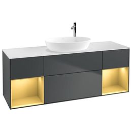 Villeroy & Boch Villeroy und Boch Finion Waschtischunterschrank F981HFHG 160cm, Abdeckplatte white matt, Regale Gold matt lacquer, Midnight Blue Matt Lacquer