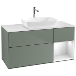 Villeroy & Boch Villeroy und Boch Finion Waschtischunterschrank G831MTGM 120cm, Abdeckplatte white matt, Emotion, Regale White matt lacquer, Olive Matt Lacquer