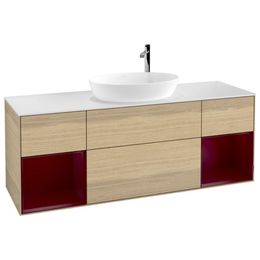 Villeroy & Boch Villeroy und Boch Finion Waschtischunterschrank F981HBPC 160cm, Abdeckplatte white matt, Regale Peony matt lacquer, Oak Veneer
