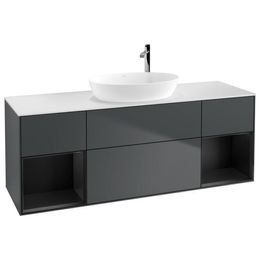 Villeroy & Boch Villeroy und Boch Finion Waschtischunterschrank F981PDHG 160cm, Abdeckplatte white matt, Regale Black matt lacquer, Midnight Blue Matt Lacquer