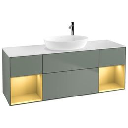 Villeroy & Boch Villeroy und Boch Finion Waschtischunterschrank F981HFGM 160cm, Abdeckplatte white matt, Regale Gold matt lacquer, Olive Matt Lacquer