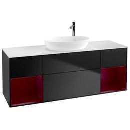 Villeroy & Boch Villeroy und Boch Finion Waschtischunterschrank F981HBPD 160cm, Abdeckplatte white matt, Regale Peony matt lacquer, Black matt lacquer