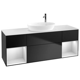 Villeroy & Boch Villeroy und Boch Finion Waschtischunterschrank F981MTPD 160cm, Abdeckplatte white matt, Regale White matt lacquer, Black matt lacquer