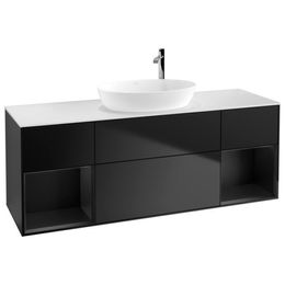 Villeroy & Boch Villeroy und Boch Finion Waschtischunterschrank F981PDPD 160cm, Abdeckplatte white matt, Regale Black matt lacquer, Black matt lacquer
