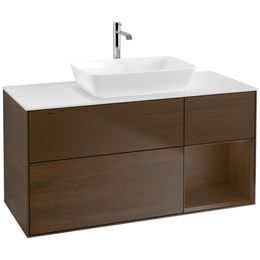 Villeroy & Boch Villeroy und Boch Finion Waschtischunterschrank F831GNGN 120cm, Abdeckplatte white matt, Regale Walnut Veneer, Walnut veneer