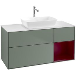 Villeroy & Boch Villeroy und Boch Finion Waschtischunterschrank F831HBGM 120cm, Abdeckplatte white matt, Regale Peony matt lacquer, Olive Matt Lacquer