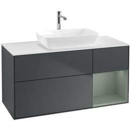 Villeroy & Boch Villeroy und Boch Finion Waschtischunterschrank F831GMHG 120cm, Abdeckplatte white matt, Regale Olive matt lacquer, Midnight Blue Matt Lacquer