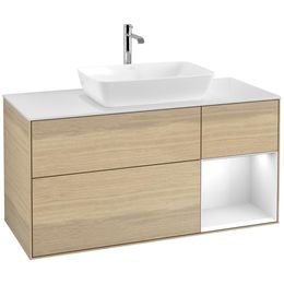 Villeroy & Boch Villeroy und Boch Finion Waschtischunterschrank F831GFPC 120cm, Abdeckplatte white matt, Regale Glossy white lacquer, Oak Veneer
