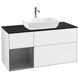 Villeroy & Boch Villeroy und Boch Finion Waschtischunterschrank G822GKGF 120cm, Abdeckplatte black matt, Emotion, Regale Anthracite matt lacquer, Glossy white lacquer