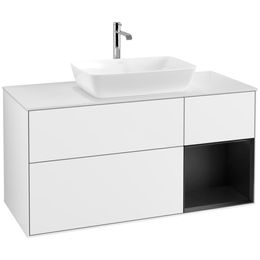 Villeroy & Boch Villeroy und Boch Finion Waschtischunterschrank F831PDGF 120cm, Abdeckplatte white matt, Regale Black matt lacquer, Glossy white lacquer