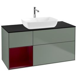 Villeroy & Boch Villeroy und Boch Finion Waschtischunterschrank G822HBGM 120cm, Abdeckplatte black matt, Emotion, Regale Peony matt lacquer, Olive Matt Lacquer