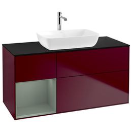 Villeroy & Boch Villeroy und Boch Finion Waschtischunterschrank G822GMHB 120cm, Abdeckplatte black matt, Emotion, Regale Olive matt lacquer, Peony Matt