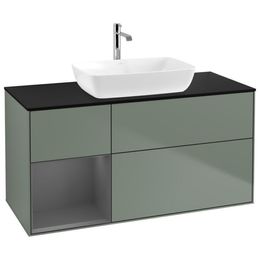 Villeroy & Boch Villeroy und Boch Finion Waschtischunterschrank G822GKGM 120cm, Abdeckplatte black matt, Emotion, Regale Anthracite matt lacquer, Olive Matt Lacquer