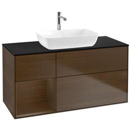 Villeroy & Boch Villeroy und Boch Finion Waschtischunterschrank G822GNGN 120cm, Abdeckplatte black matt, Emotion, Regale Walnut Veneer, Walnut veneer
