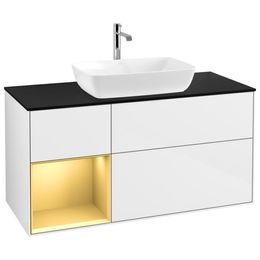 Villeroy & Boch Villeroy und Boch Finion Waschtischunterschrank G822HFGF 120cm, Abdeckplatte black matt, Emotion, Regale Gold matt lacquer, Glossy white lacquer