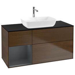 Villeroy & Boch Villeroy und Boch Finion Waschtischunterschrank G822HGGN 120cm, Abdeckplatte black matt, Emotion, Regale Midnight matt lacquer, Walnut veneer