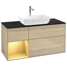 Villeroy & Boch Villeroy und Boch Finion Waschtischunterschrank G822HFPC 120cm, Abdeckplatte black matt, Emotion, Regale Gold matt lacquer, Oak Veneer