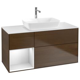 Villeroy & Boch Villeroy und Boch Finion Waschtischunterschrank G821MTGN 120cm, Abdeckplatte white matt, Emotion, Regale White matt lacquer, Walnut veneer