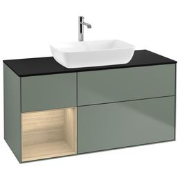 Villeroy & Boch Villeroy und Boch Finion Waschtischunterschrank G822PCGM 120cm, Abdeckplatte black matt, Emotion, Regale Oak Veneer, Olive Matt Lacquer