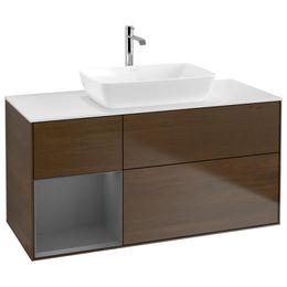 Villeroy & Boch Villeroy und Boch Finion Waschtischunterschrank G821GKGN 120cm, Abdeckplatte white matt, Emotion, Regale Anthracite matt lacquer, Walnut veneer
