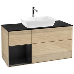Villeroy & Boch Villeroy und Boch Finion Waschtischunterschrank G822PDPC 120cm, Abdeckplatte black matt, Emotion, Regale Black matt lacquer, Oak Veneer