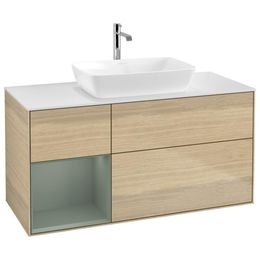 Villeroy & Boch Villeroy und Boch Finion Waschtischunterschrank G821GMPC 120cm, Abdeckplatte white matt, Emotion, Regale Olive matt lacquer, Oak Veneer
