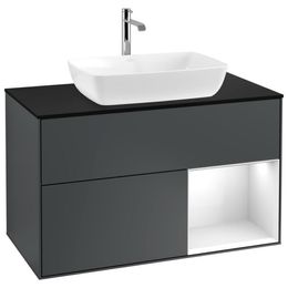 Villeroy & Boch Villeroy und Boch Finion Waschtischunterschrank G782GFHG 100cm, Abdeckplatte black matt, Emotion, Regale Glossy white lacquer, Midnight Blue Matt Lacquer