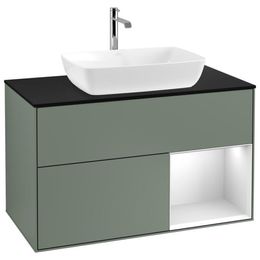 Villeroy & Boch Villeroy und Boch Finion Waschtischunterschrank G782MTGM 100cm, Abdeckplatte black matt, Emotion, Regale White matt lacquer, Olive Matt Lacquer