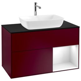 Villeroy & Boch Villeroy und Boch Finion Waschtischunterschrank G782GFHB 100cm, Abdeckplatte black matt, Emotion, Regale Glossy white lacquer, Peony Matt