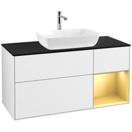 Villeroy & Boch Villeroy und Boch Finion Waschtischunterschrank F832HFGF 120cm, Abdeckplatte black matt, Regale Gold matt lacquer, Glossy white lacquer