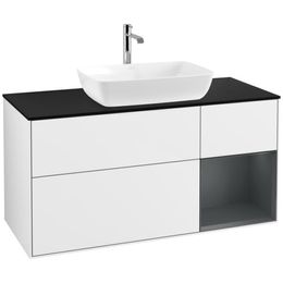 Villeroy & Boch Villeroy und Boch Finion Waschtischunterschrank F832HGGF 120cm, Abdeckplatte black matt, Regale Midnight matt lacquer, Glossy white lacquer