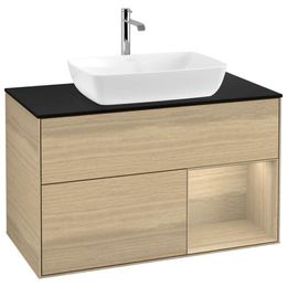 Villeroy & Boch Villeroy und Boch Finion Waschtischunterschrank G782PCPC 100cm, Abdeckplatte black matt, Emotion, Regale Oak Veneer, Oak Veneer