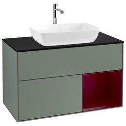 Villeroy & Boch Villeroy und Boch Finion Waschtischunterschrank G782HBGM 100cm, Abdeckplatte black matt, Emotion, Regale Peony matt lacquer, Olive Matt Lacquer