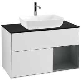 Villeroy & Boch Villeroy und Boch Finion Waschtischunterschrank G782HGMT 100cm, Abdeckplatte black matt, Emotion, Regale Midnight matt lacquer, White matt lacquer