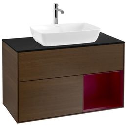 Villeroy & Boch Villeroy und Boch Finion Waschtischunterschrank G782HBGN 100cm, Abdeckplatte black matt, Emotion, Regale Peony matt lacquer, Walnut veneer
