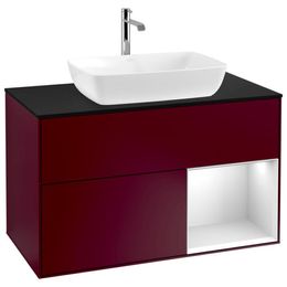 Villeroy & Boch Villeroy und Boch Finion Waschtischunterschrank G782MTHB 100cm, Abdeckplatte black matt, Emotion, Regale White matt lacquer, Peony Matt