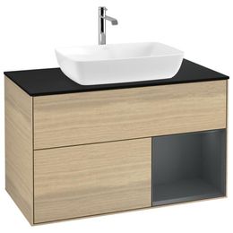 Villeroy & Boch Villeroy und Boch Finion Waschtischunterschrank G782HGPC 100cm, Abdeckplatte black matt, Emotion, Regale Midnight matt lacquer, Oak Veneer