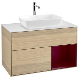 Villeroy & Boch Villeroy und Boch Finion Waschtischunterschrank G781HBPC 100cm, Abdeckplatte white matt, Emotion, Regale Peony matt lacquer, Oak Veneer