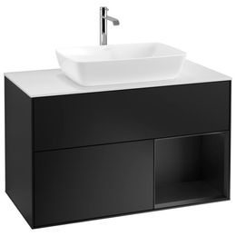 Villeroy & Boch Villeroy und Boch Finion Waschtischunterschrank G781PDPD 100cm, Abdeckplatte white matt, Emotion, Regale Black matt lacquer, Black matt lacquer
