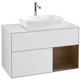 Villeroy & Boch Villeroy und Boch Finion Waschtischunterschrank G781GNMT 100cm, Abdeckplatte white matt, Emotion, Regale Walnut Veneer, White matt lacquer