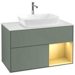 Villeroy & Boch Villeroy und Boch Finion Waschtischunterschrank G781HFGM 100cm, Abdeckplatte white matt, Emotion, Regale Gold matt lacquer, Olive Matt Lacquer