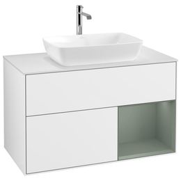 Villeroy & Boch Villeroy und Boch Finion Waschtischunterschrank G781GMGF 100cm, Abdeckplatte white matt, Emotion, Regale Olive matt lacquer, Glossy white lacquer